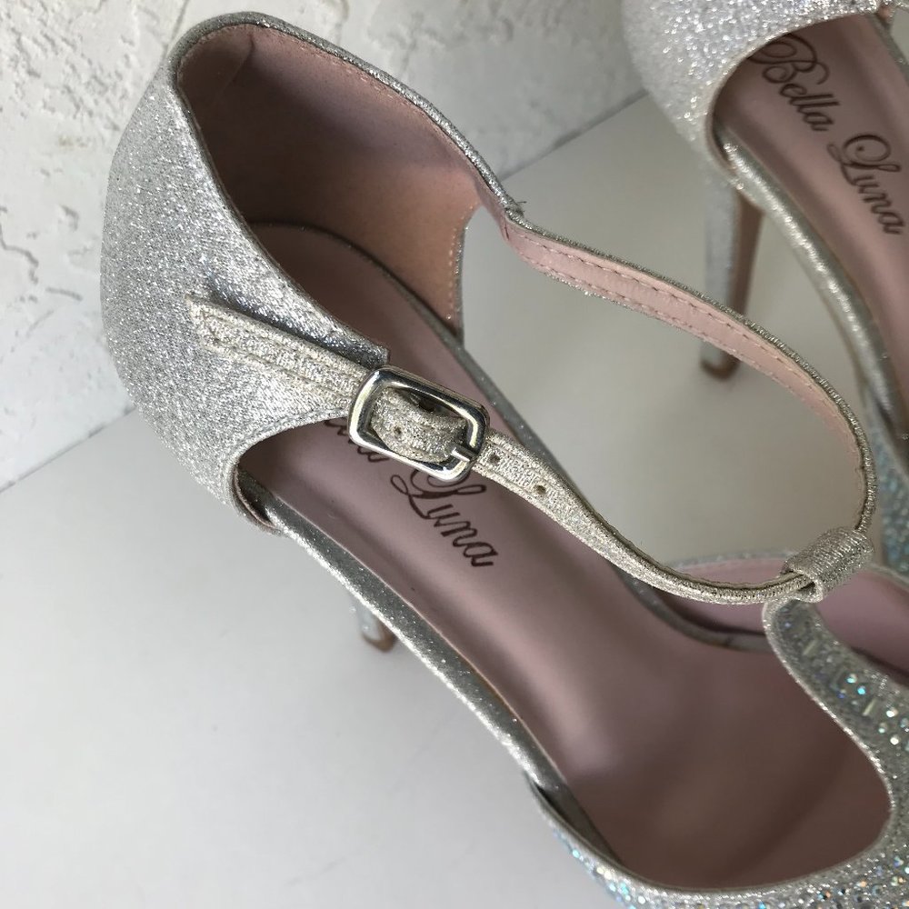 Bella Luna Womens Silver High Heel Platform, 7.5 - Gem